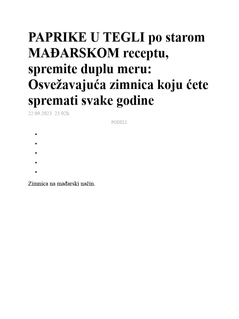 PAPRIKE U TEGLI Po Starom MAĐARSKOM Receptu | PDF