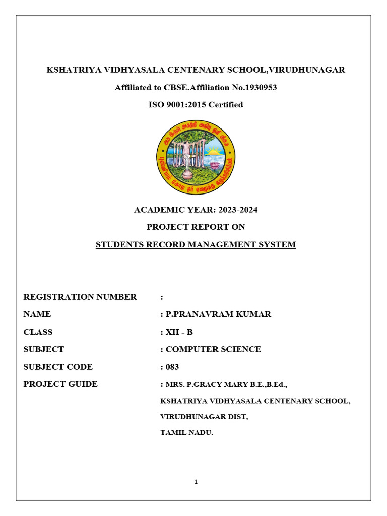 Student Record Management System | Download Free PDF | Databases | Computer Science