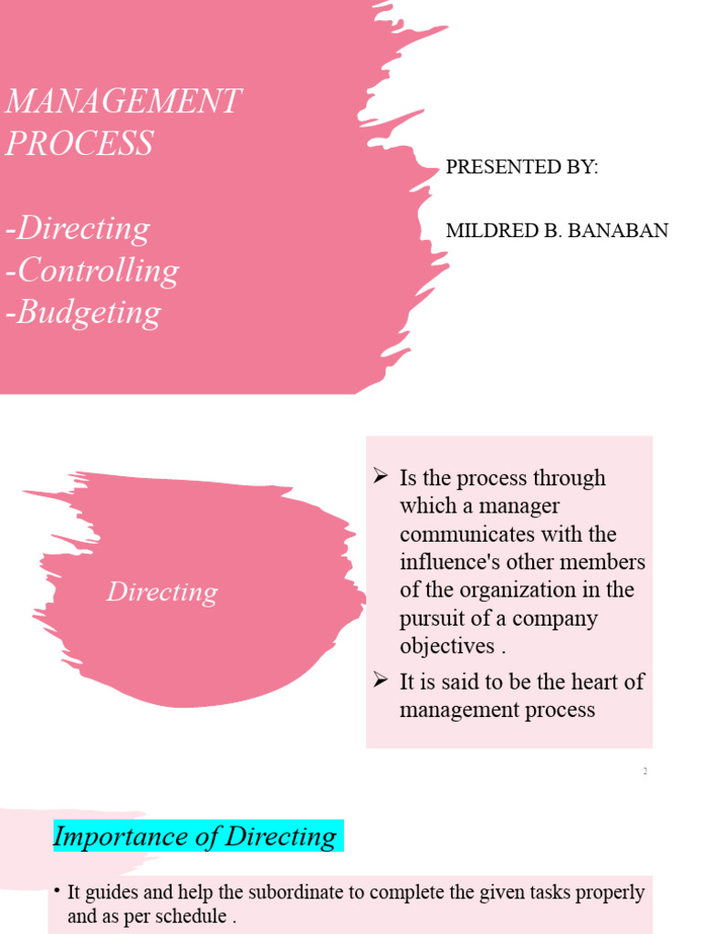 Management ProcessDirecting Controlling Budgeting MILDRED B. BANABAN ...