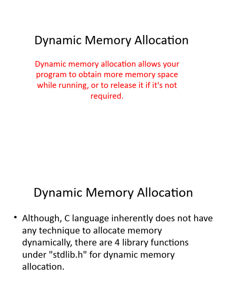 Dynamic Memory Allocation | PDF | Pointer (Computer Programming) | Data Dynamic Memory Allocation | PDF | Pointer (Computer Programming) | Data