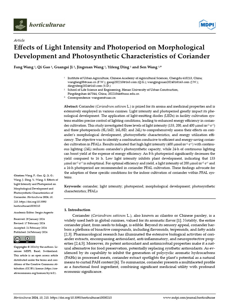 Effects of Light Intensity and Photoperiod On Morphological Development ...