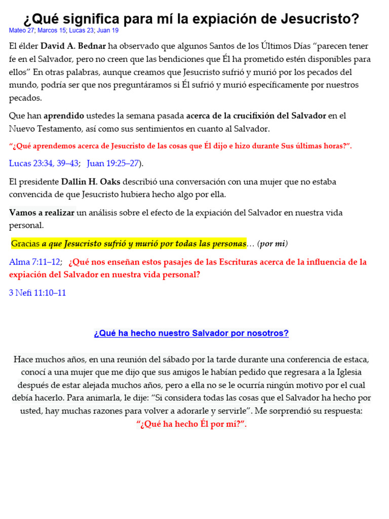 Qué significa para mí la expiación de Jesucristo | PDF