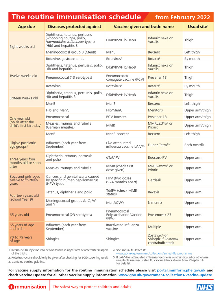 UKHSA 12155 Routine Complete Immunisation Schedule - Feb2022 | PDF