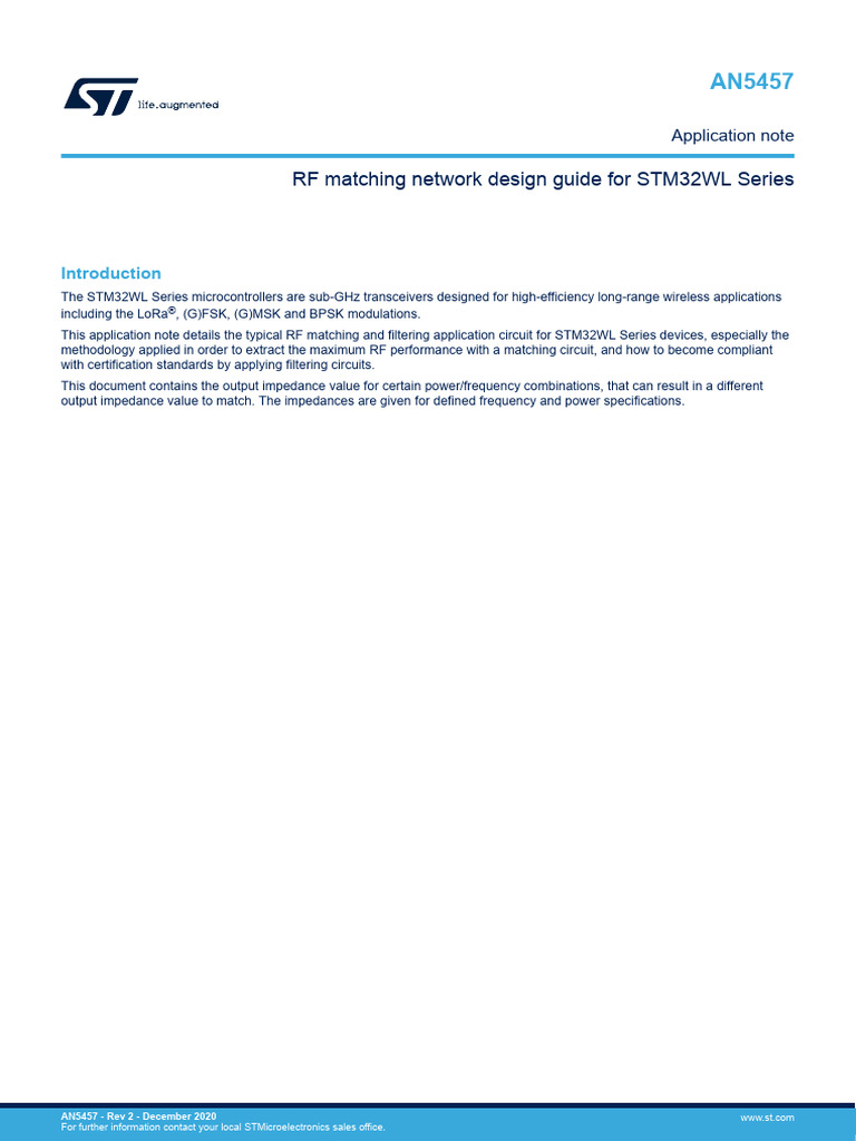 RF Matching Network Design Guide For STM32WL Series | PDF
