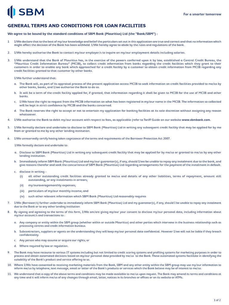 General Terms & Conditions For Loan Facilities | PDF | Banks | Credit