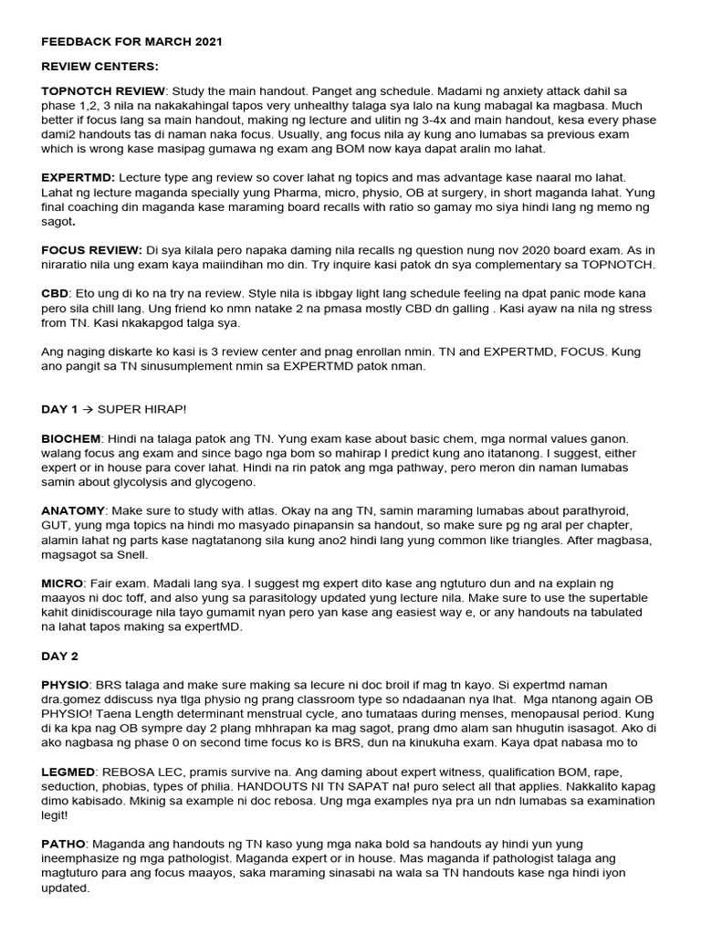 Feedback For March 2021 1 | PDF