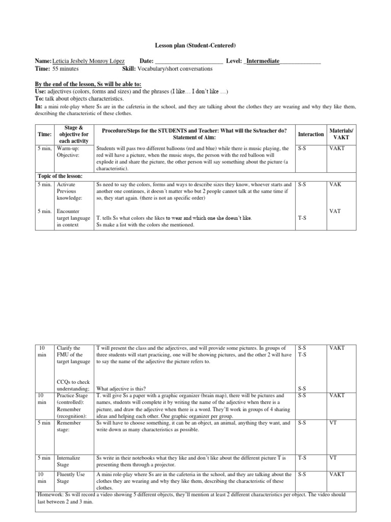 7.4 Assignment Lesson Plan (Learner-Centered Activity) | PDF | Education Theory | Behavior ...