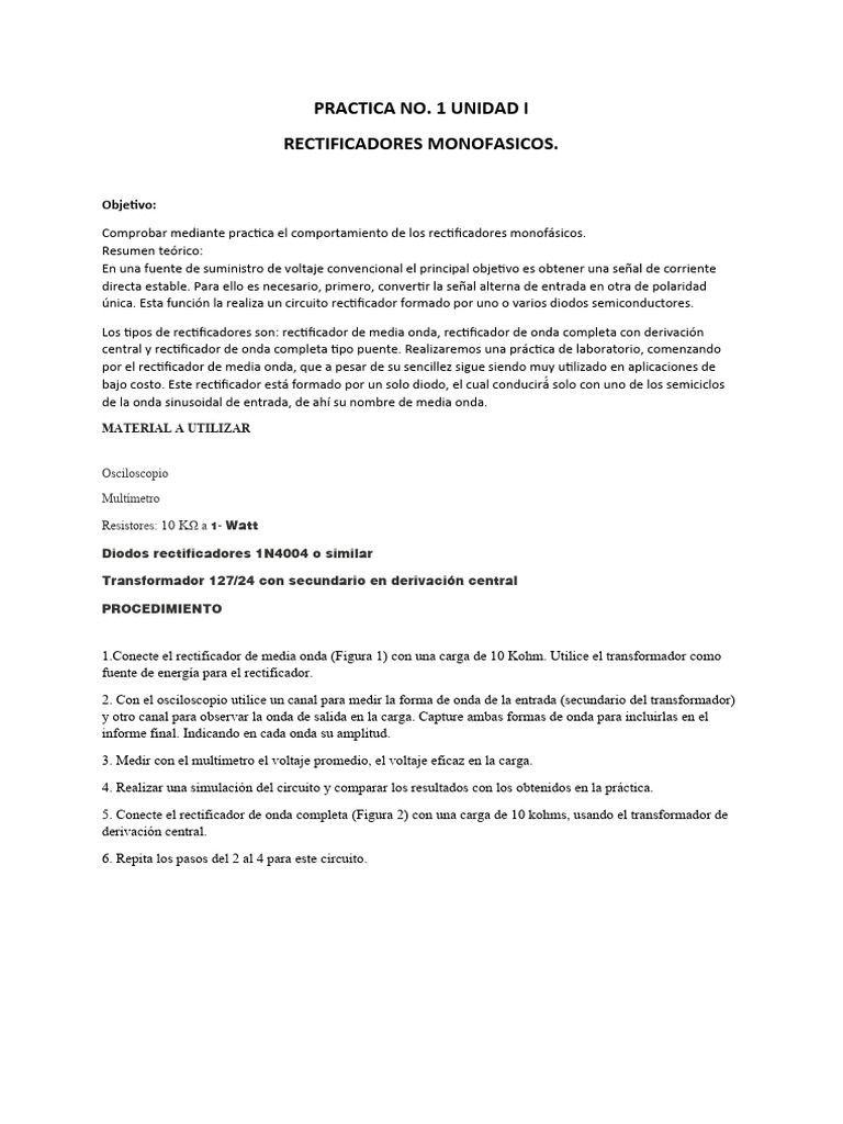Práctica de Rectificadores Monofásicos | PDF