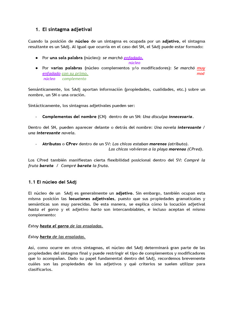 El Sintagma Adjetival | Descargar gratis PDF | Adjetivo | Adverbio