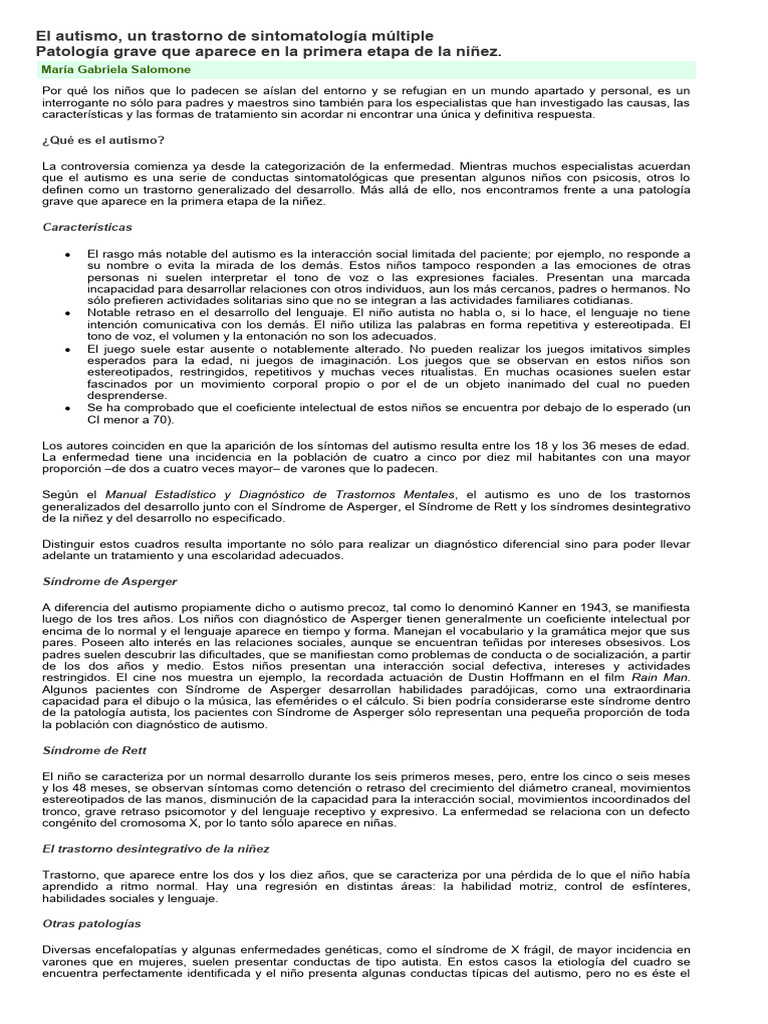 Características del Autismo Infantil | PDF | Espectro autista ...