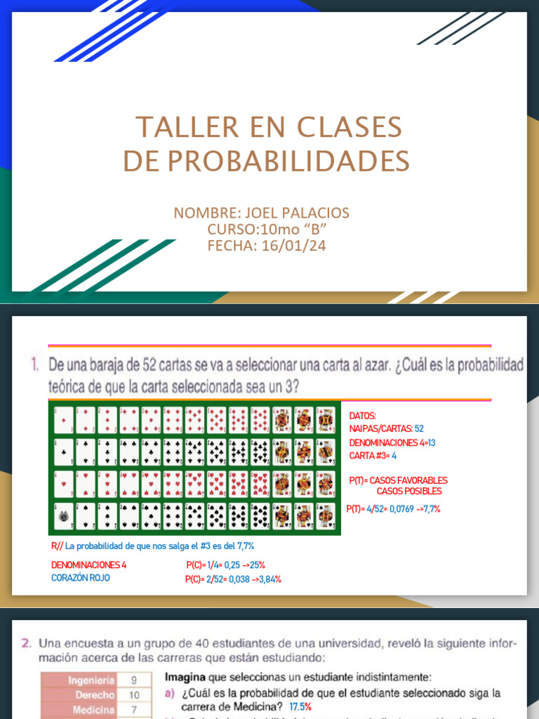 Taller en Clases de Probabilidades Actividad | PDF