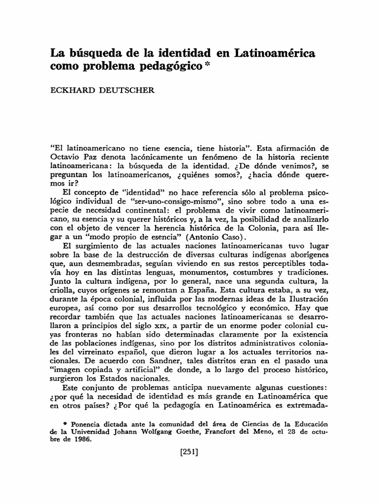 La Búsqueda de La Identidad en Latinoamérica Como Problema Pedagógico ...