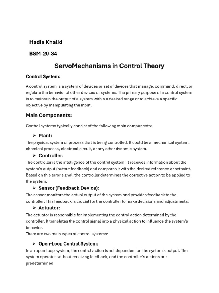 Server Mechanisms in Control Theory | PDF | Control Theory | Feedback