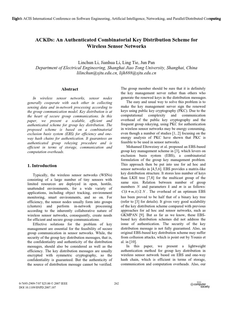 Ackds: An Authenticated Combinatorial Key Distribution Scheme For Wireless Sensor Networks | PDF ...