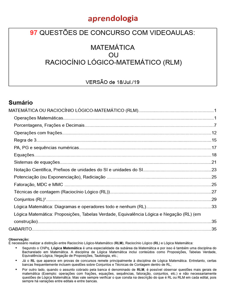 Matemática e Raciocínio Lógico | PDF | Lógica matemática | Matemática