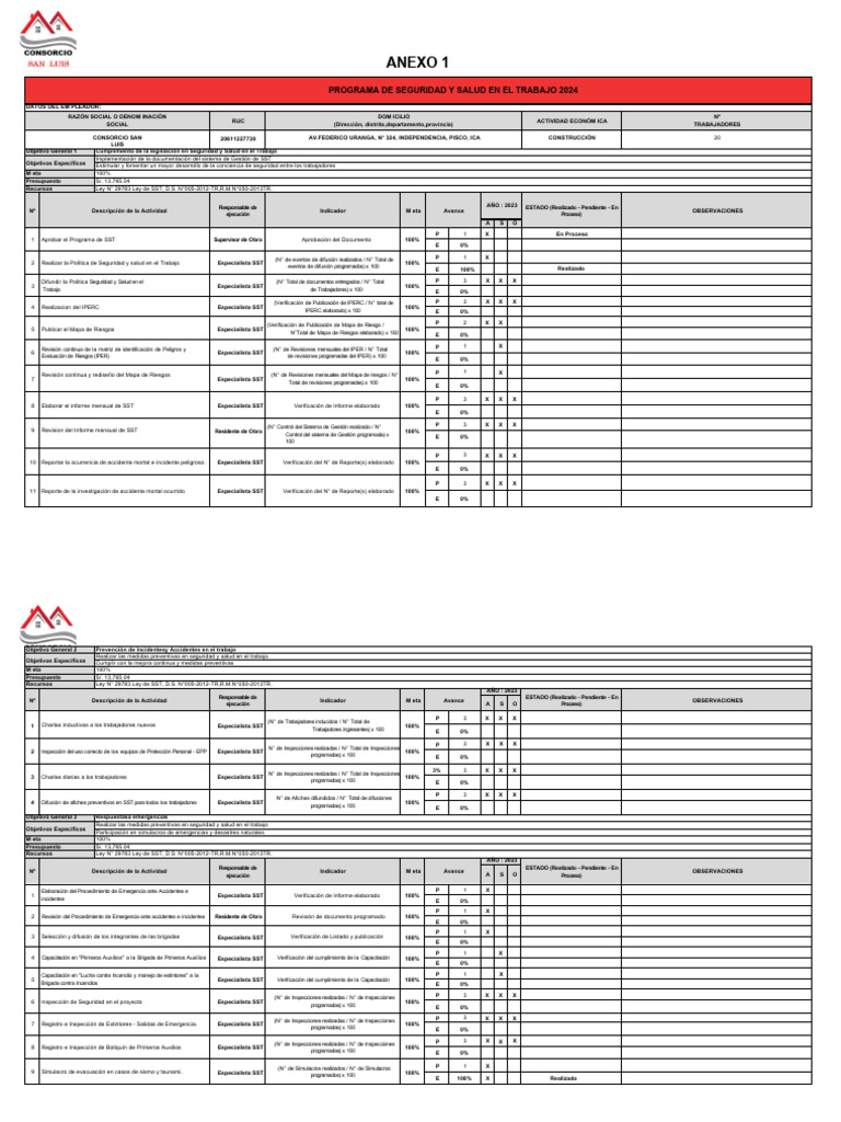Programa SST 2024: Seguridad en Construcción | PDF