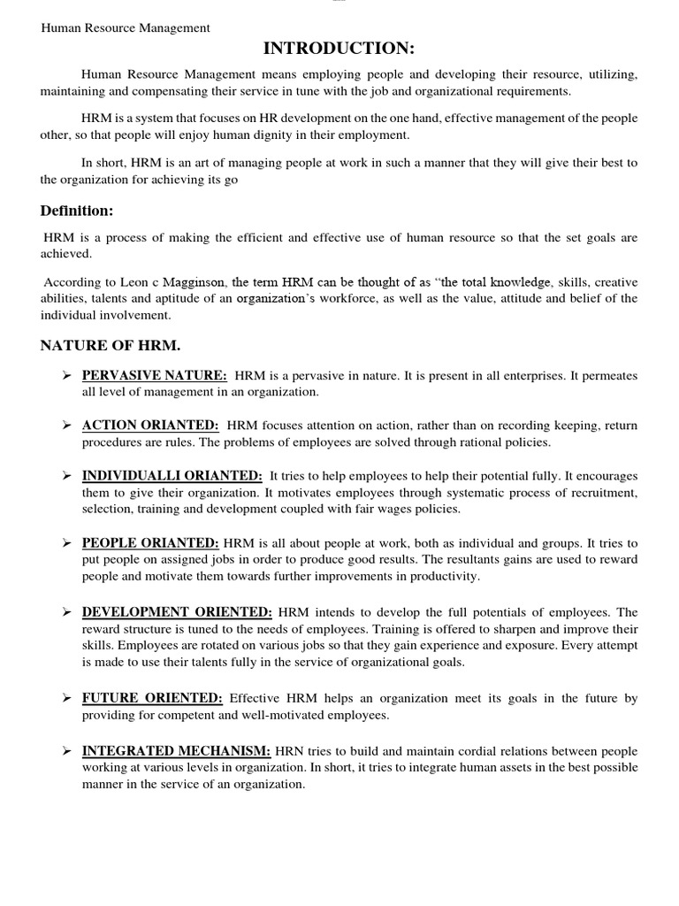 HRM Notes | PDF | Human Resource Management | Human Resources