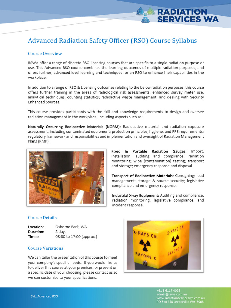 Advanced RSO Course Syllabus Overview | PDF | Radioactive Contamination | Radiation Protection