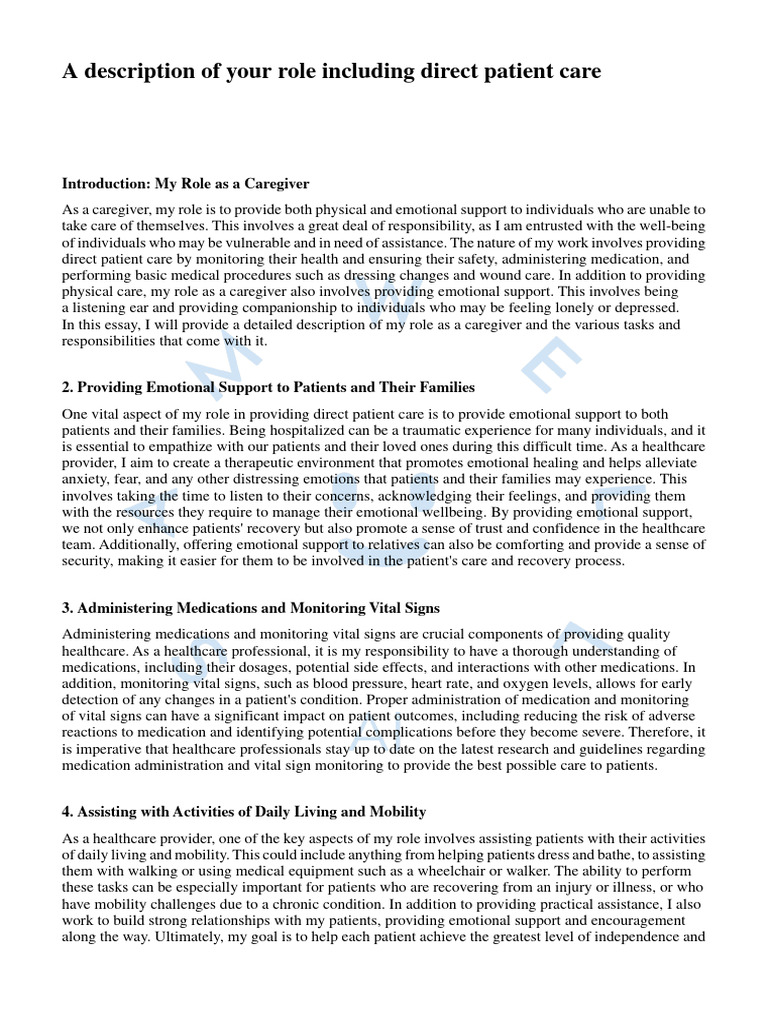A Description of Your Role Including Direct Patient Care | PDF | Health ...