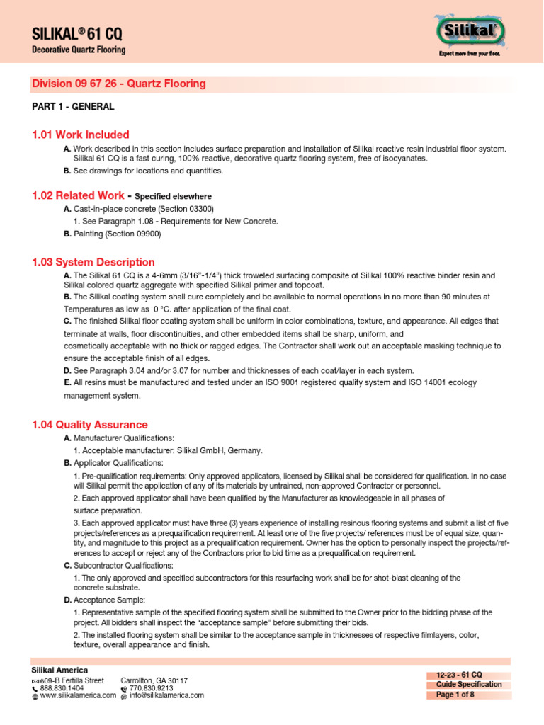 Guide-Specification-Silikal 61 CQ | PDF | Concrete | Paint