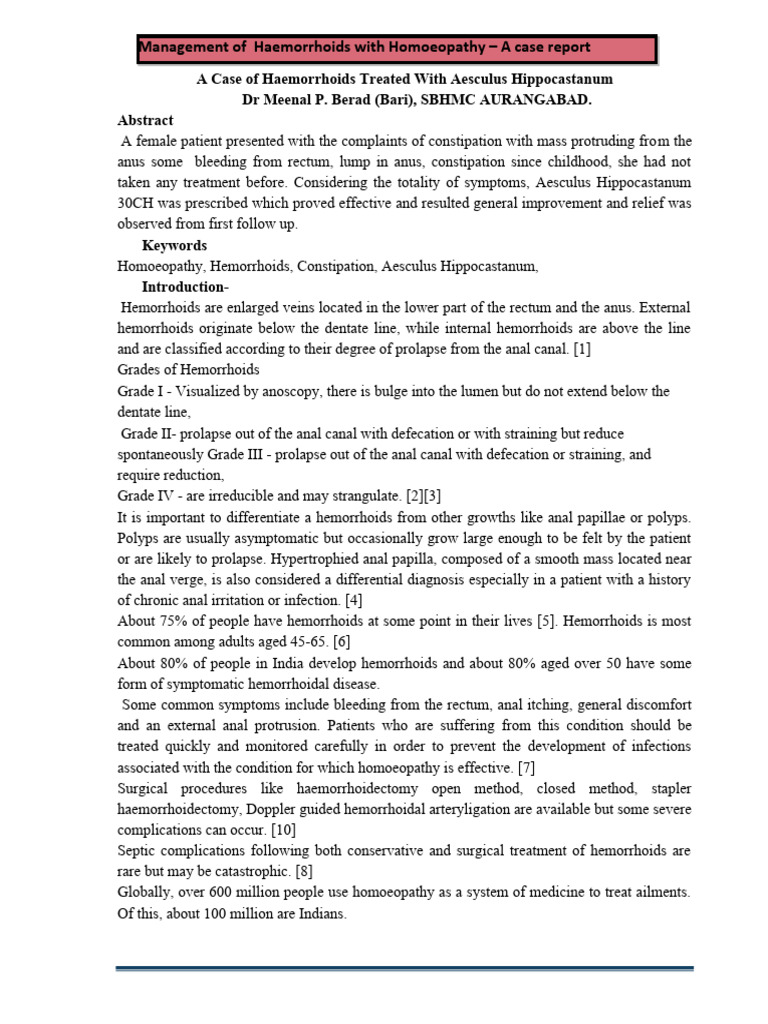 A Case Of Hemorrhoids Treated With Homoeopathy Pdf Hemorrhoid 5070