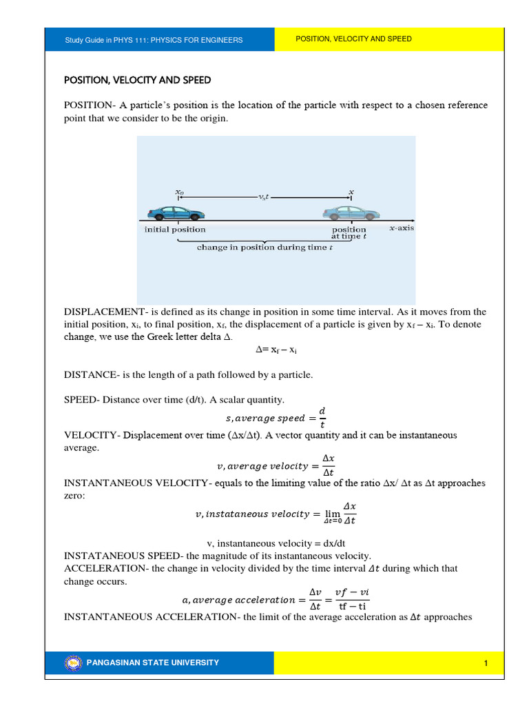 Topic 3 Position Velocity and Speed | PDF | Velocity | Speed