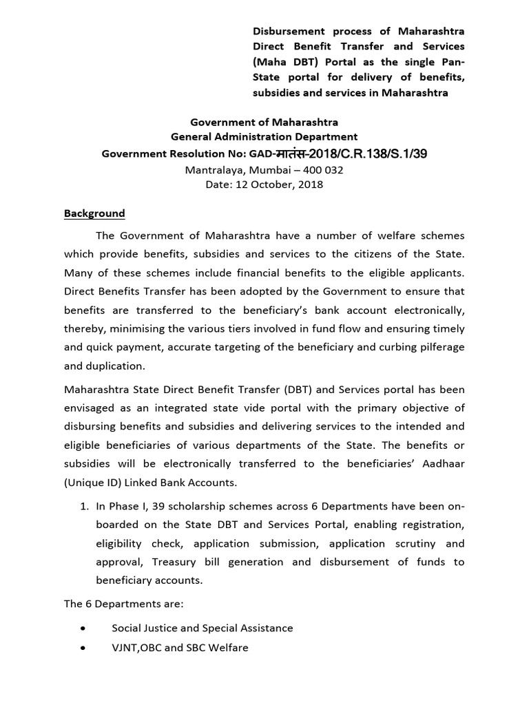 DBT Disbursement Process GR | PDF | Government