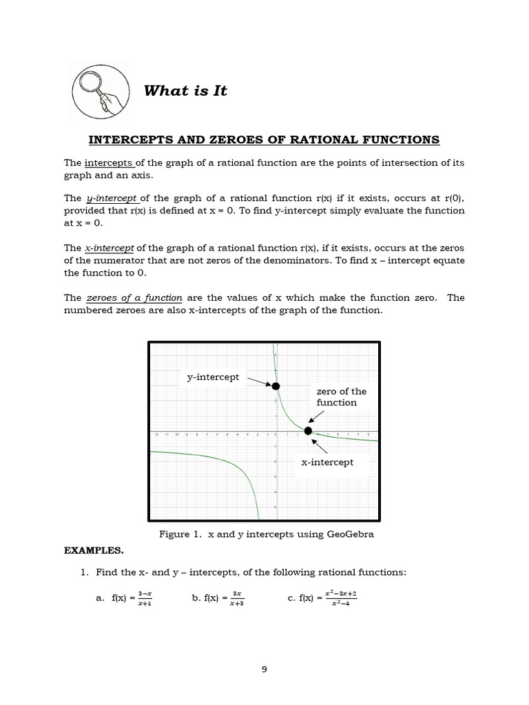 Intercepts Zeroes and Asymptotes or Rational Functions 1 | PDF ...