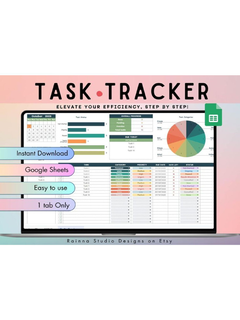 To Do List Spreadsheet, Google Sheets Template, Digital Tracker, Task ...