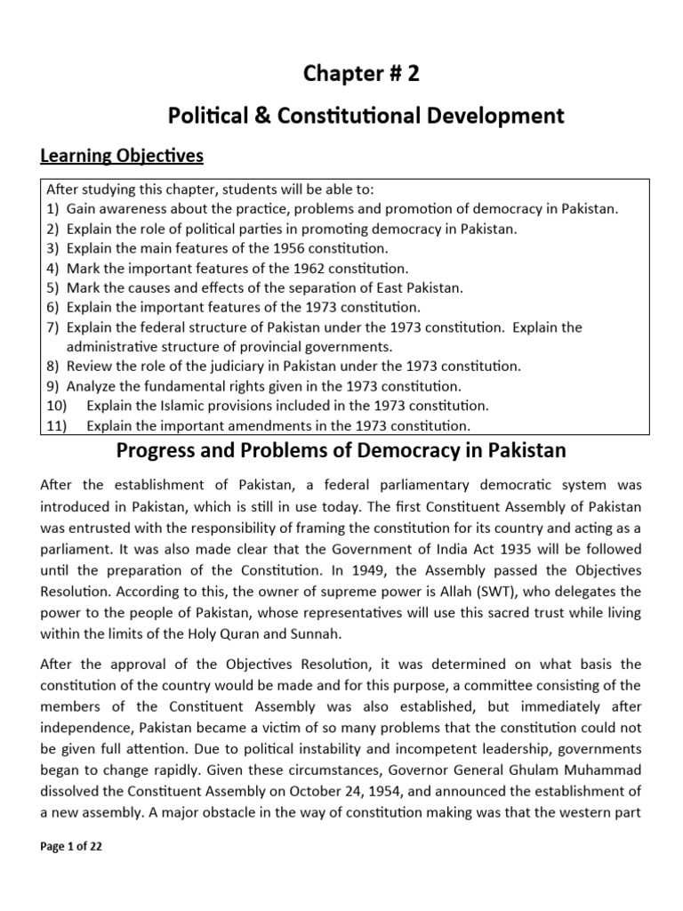 Class 12 Pakistan Studies CH 2 (Political & Constitutional Development ...