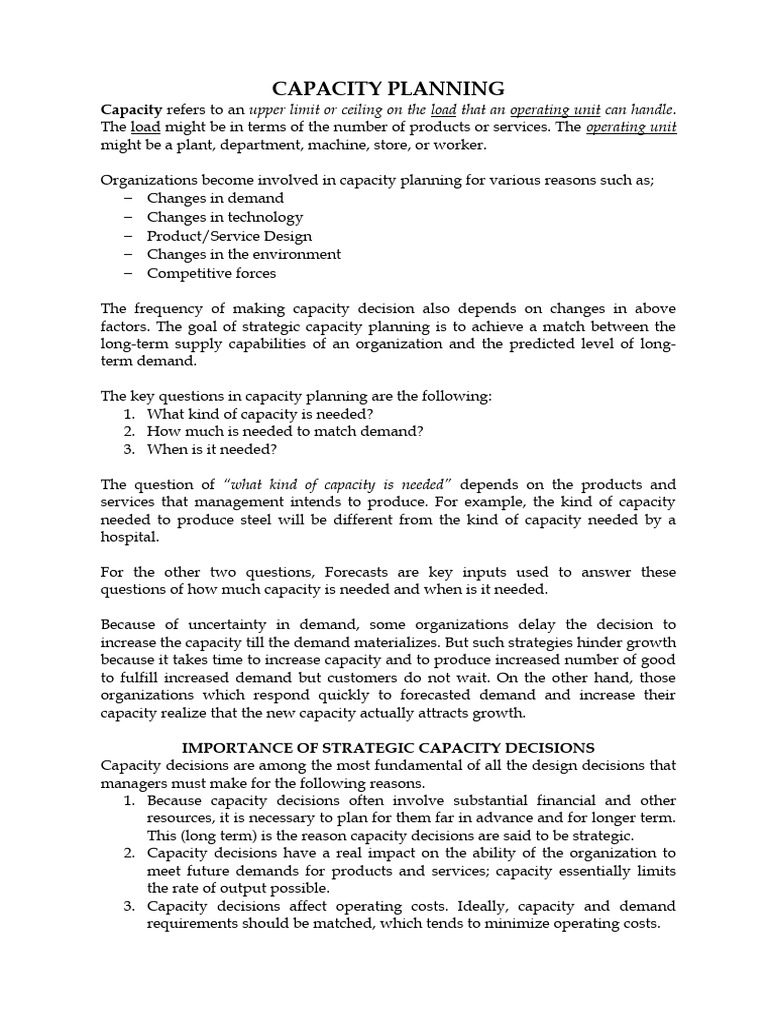 Capacity Planning | PDF | Business Process | Business Economics
