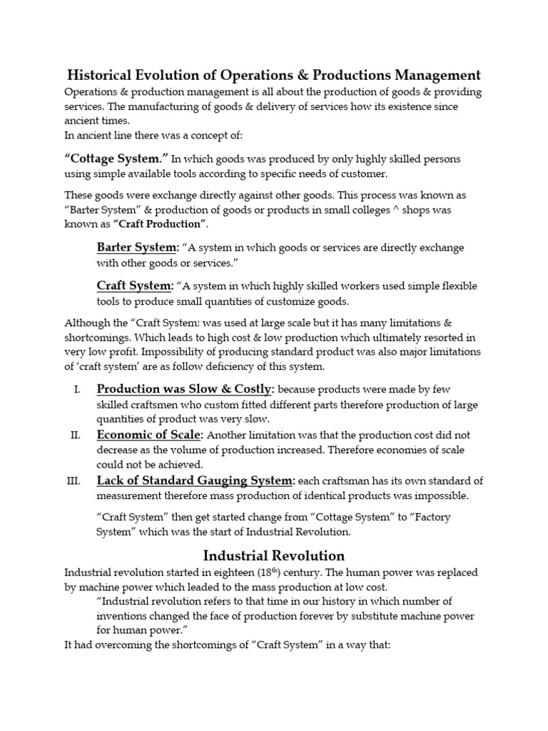 Historical Evolution of Operations Management | PDF | Mass Production ...