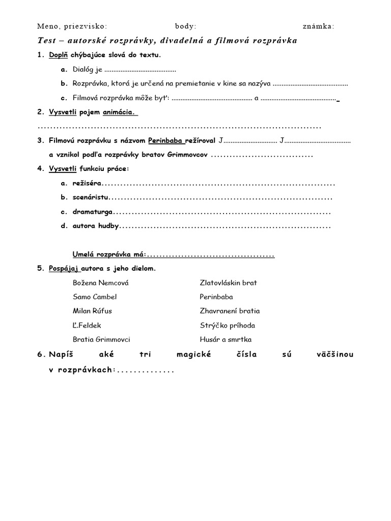 Autorské Rozprávky, Filmová Rozprávka, Bábková Hra | PDF