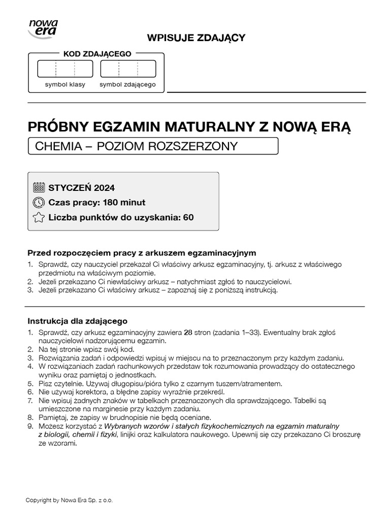 Arkusz Chemia PR M 2024 | PDF