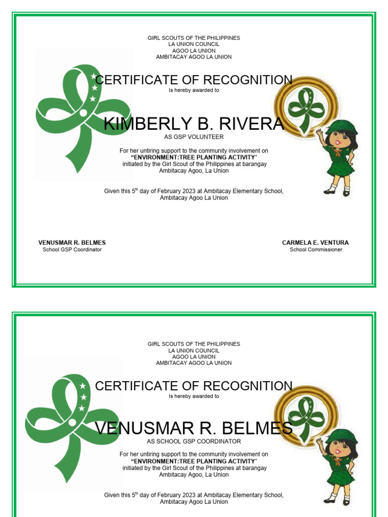 Girl Scouts of The Philippines Certificate | PDF | Scouting | Scouting ...
