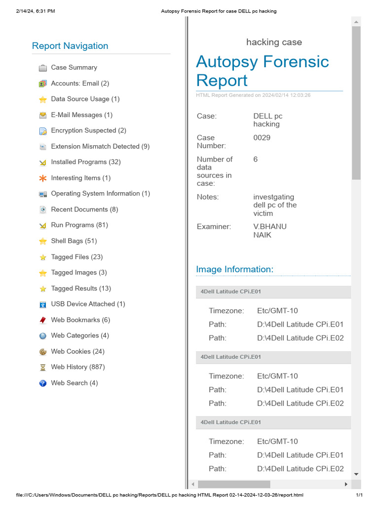 Autopsy Forensic Report For Case DELL PC Hacking | PDF | World Wide Web ...