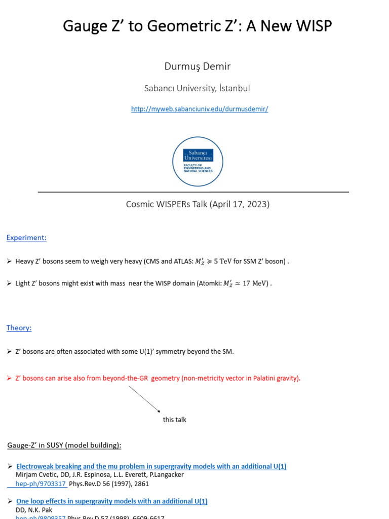 Gauge Z' To Geometric Z': A New WISP at DD-WISPER Talk by Prof. Dr. Durmus Demir | PDF