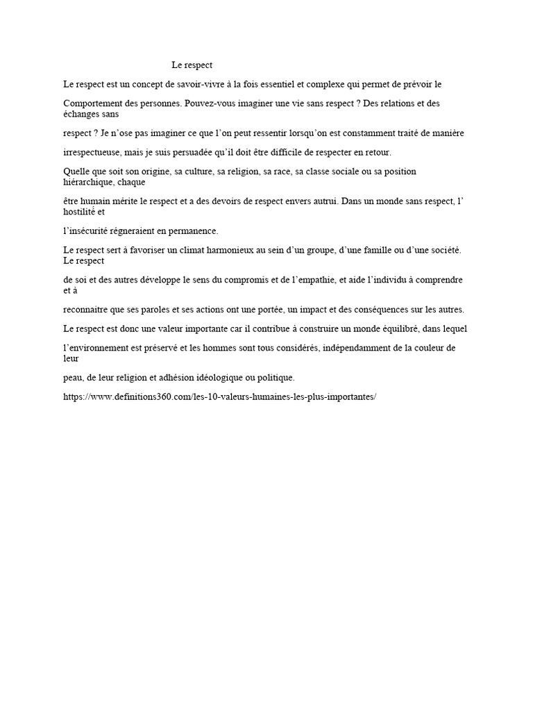 Importance du Respect d'Autrui | PDF