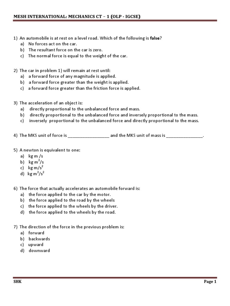 Forces Worksheet 2