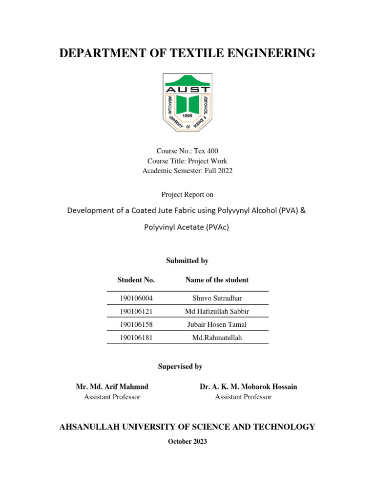 Coated Jute Fabric Development Report | PDF | Textiles | Materials