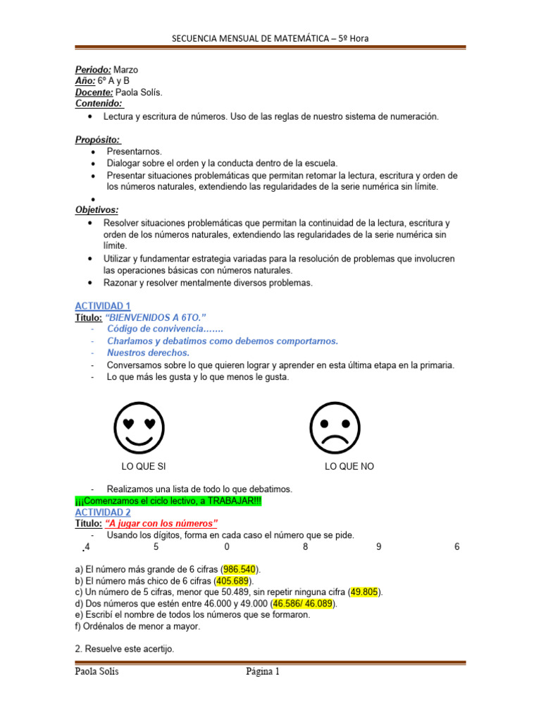 Actividades de Números Naturales para 6to | PDF | Evaluación | Aprendizaje