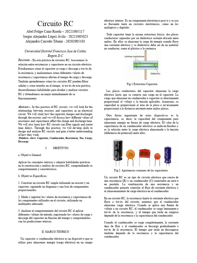 Circuito RC | PDF | Condensador | Resistencia Eléctrica y Conductancia