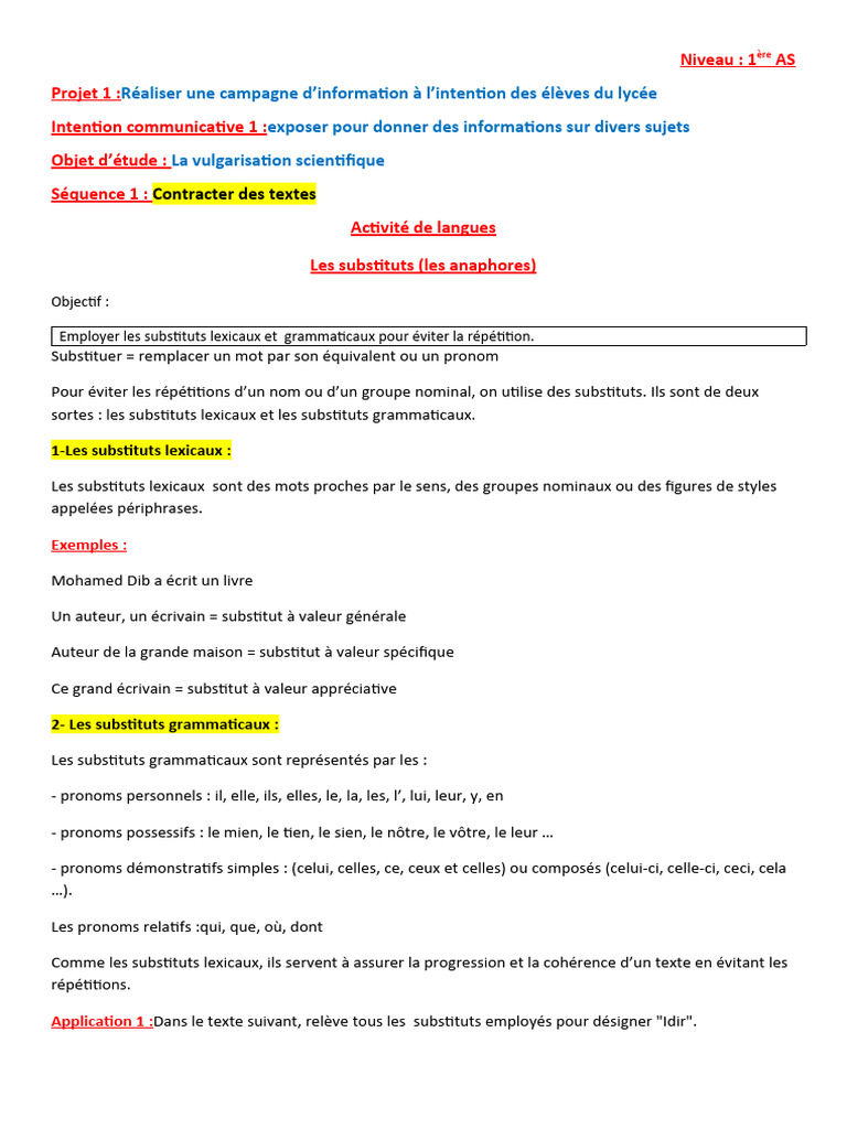 Substituts lexicaux et grammaticaux | PDF | Pronom | Linguistique