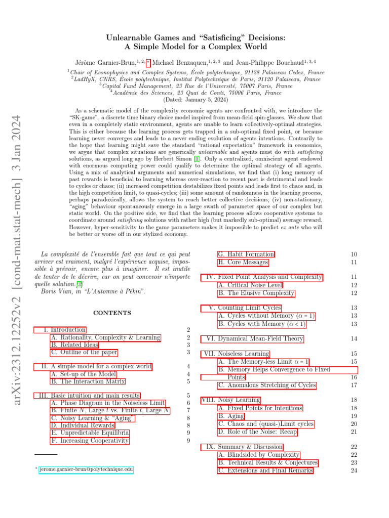 Unlearnable Games and "Satisficing" Decisions: A Simple Model For A ...