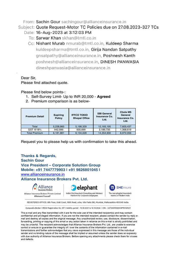 Quote Request-Motor TC Policies Due On 27.08.2023-327 TCs 3 | PDF ...