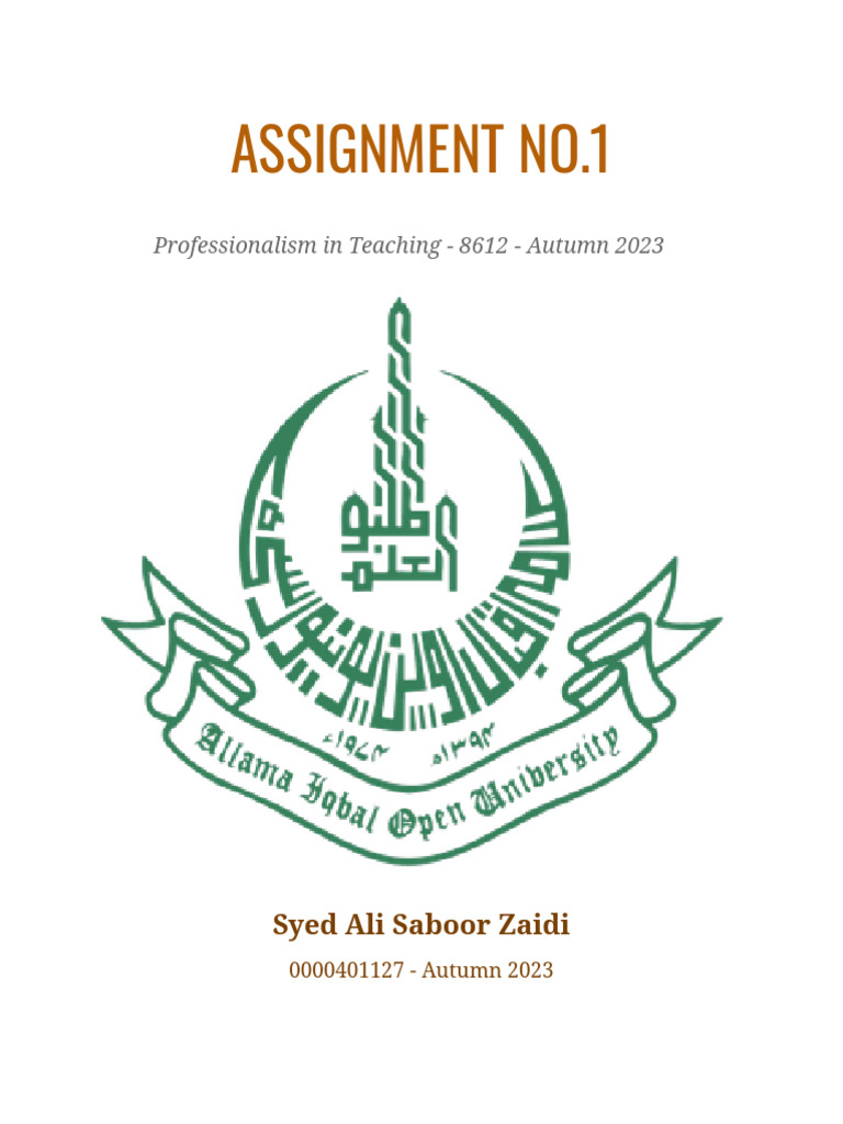 Assignment No.1 - 8612 - Autumn 2023 - 0000401127 - Syed Ali Saboor Zaidi | PDF | Teachers ...