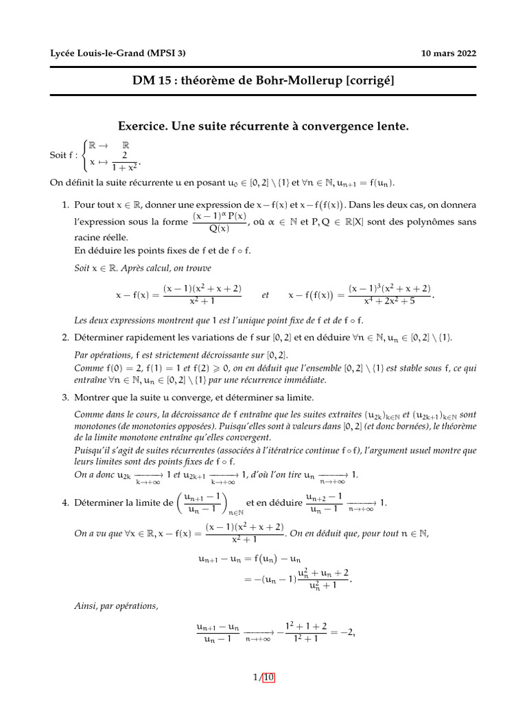 dm15 Bohr Mollerup Corrige | PDF | Zéro d'une fonction | Analyse réelle