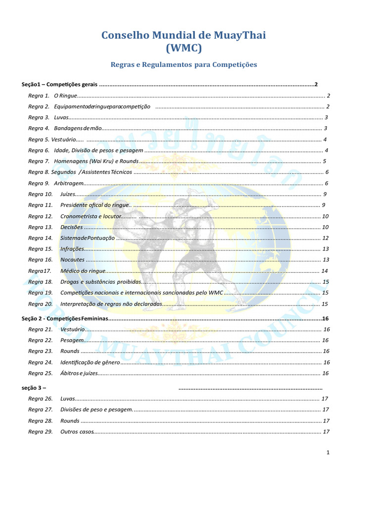Apostila de Regras WMC | PDF | Muay Thai | Luta livre profissional