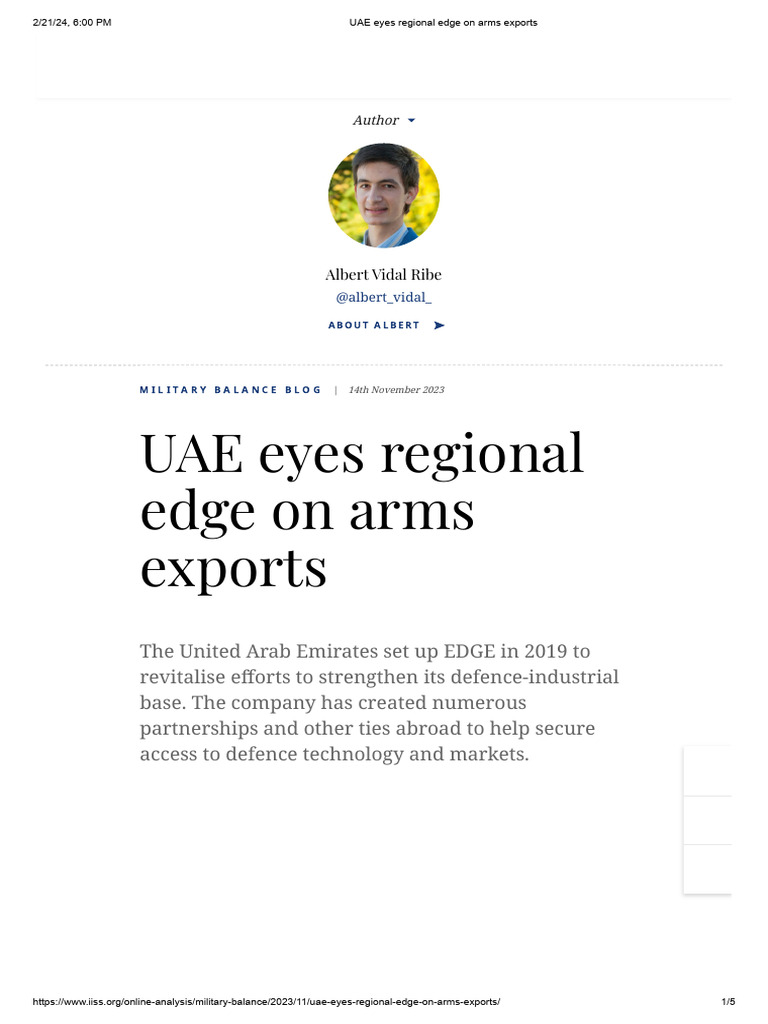 UAE Eyes Regional Edge On Arms Exports - IISS - 14-11-23 | PDF | United ...