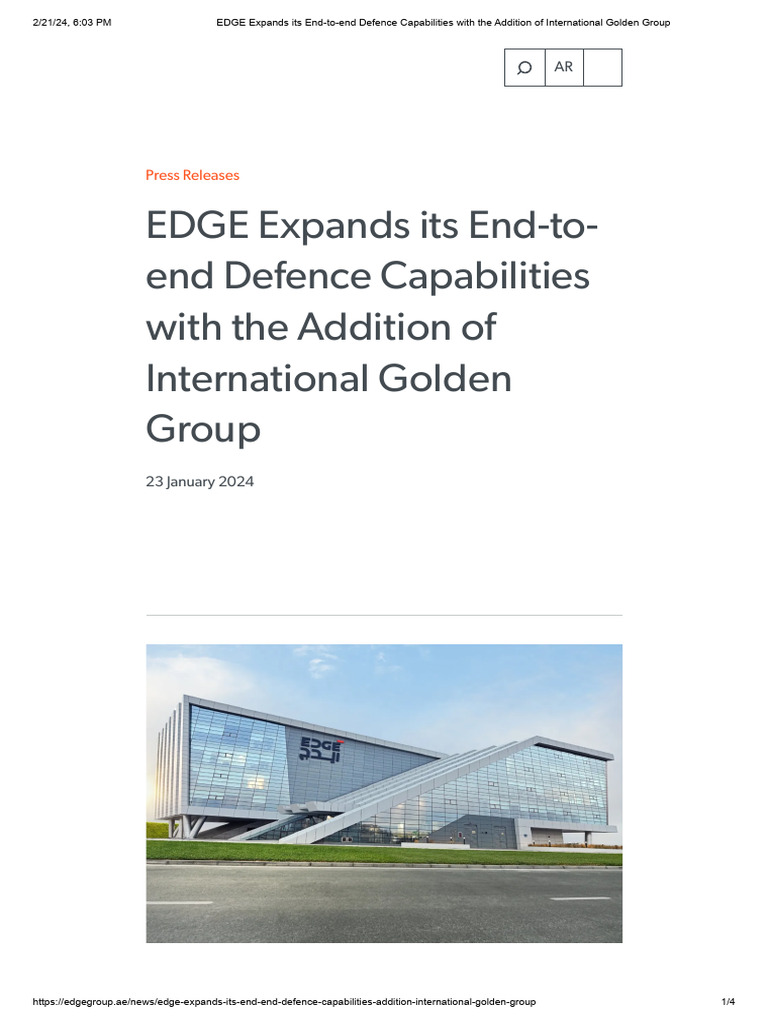 EDGE Expands Its End-To-End Defence Capabilities With The Addition of ...